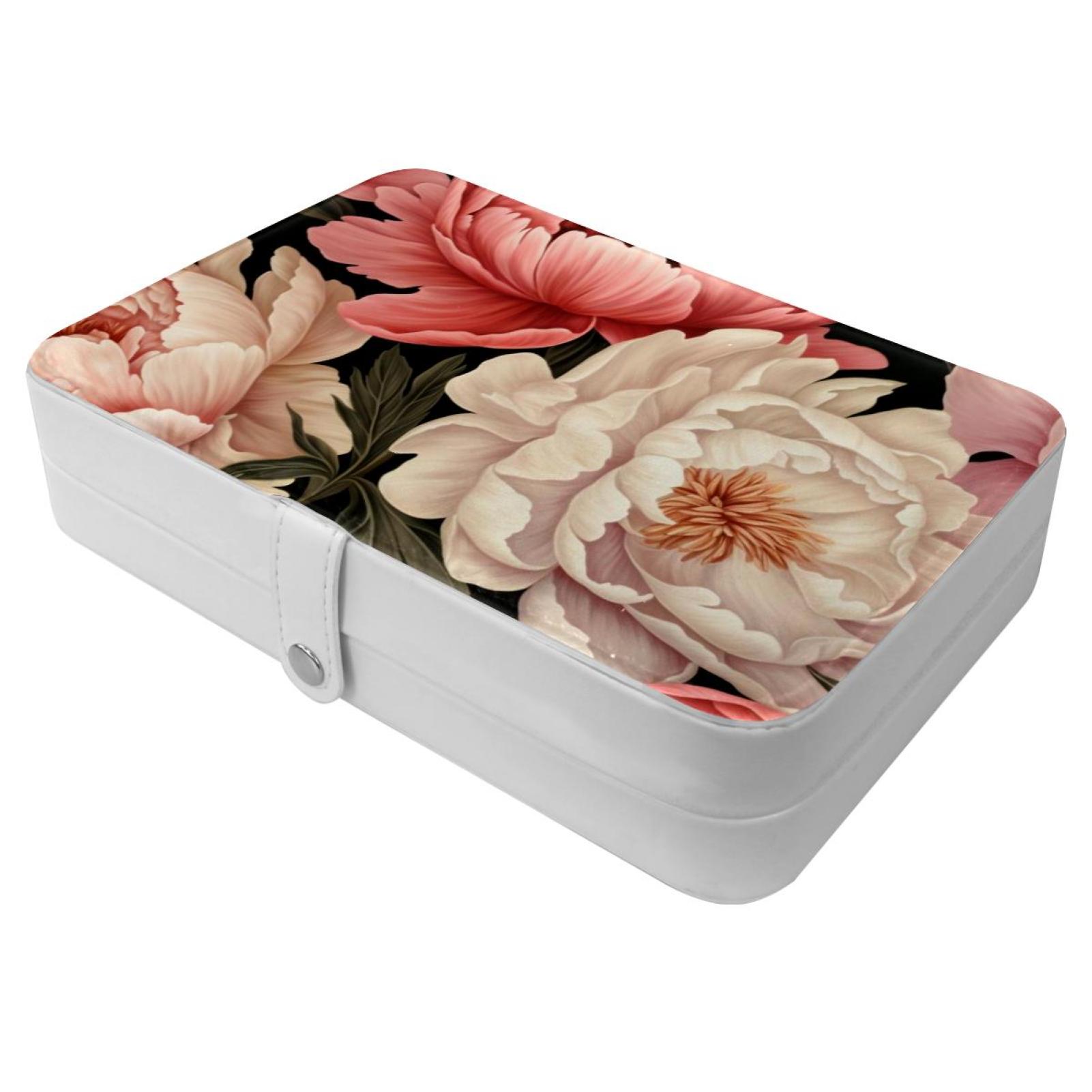 Portable Pink Peony Flower Travel Jewelry Box, A Large Organizer Case ...