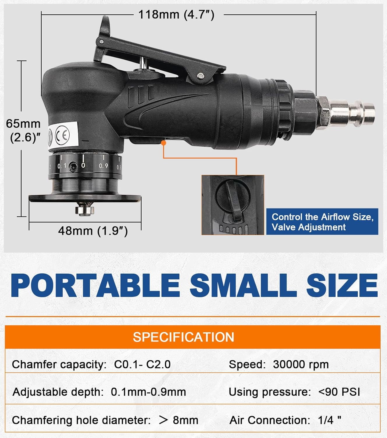Portable Pneumatic Chamfer Tool, Light Handheld Beveler with Carbide ...