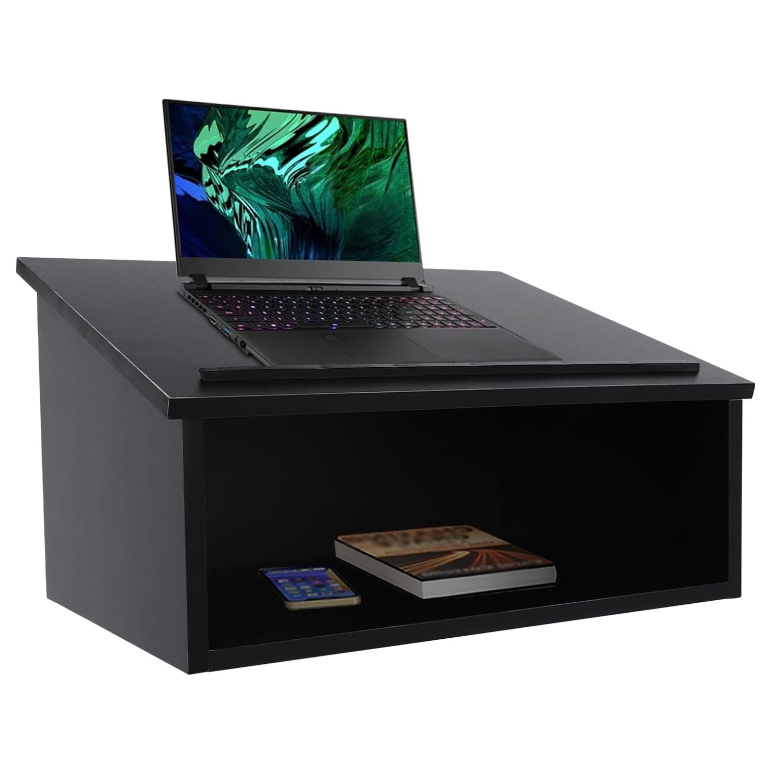 Portable Podium Lectern with Bookstop and Storage Shelf, Black ...