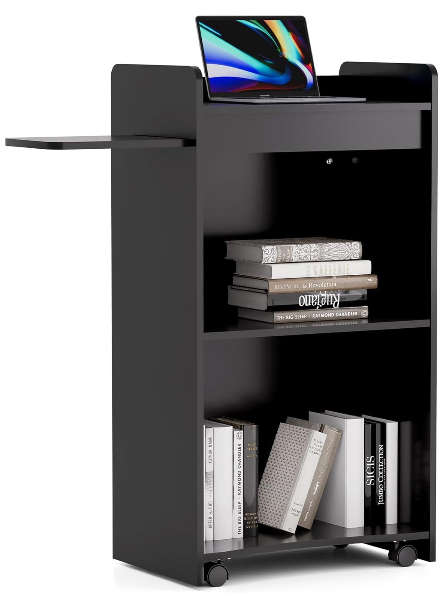 Portable Podium Stand Wheeled Lectern with Storage Hostess Stand with ...