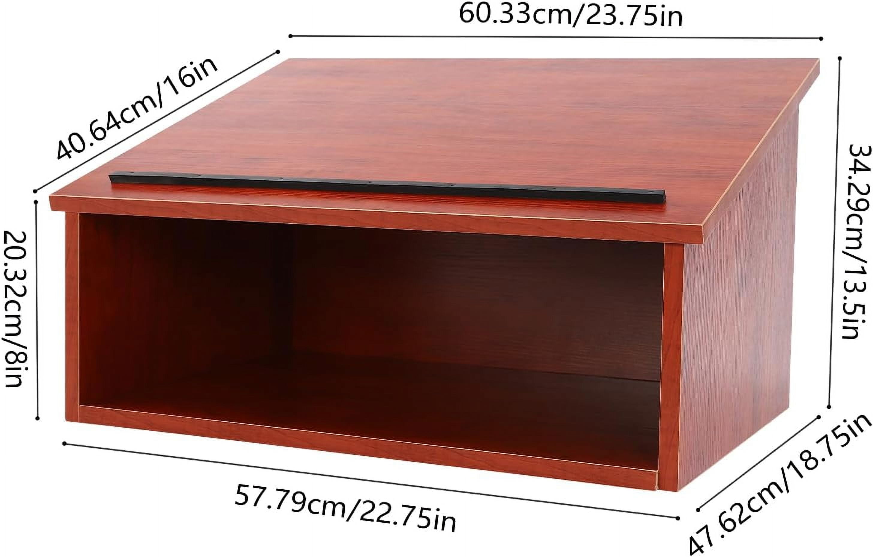 Portable Podium Tabletop Lectern with Bookstop and Storage Shelf, Brown ...
