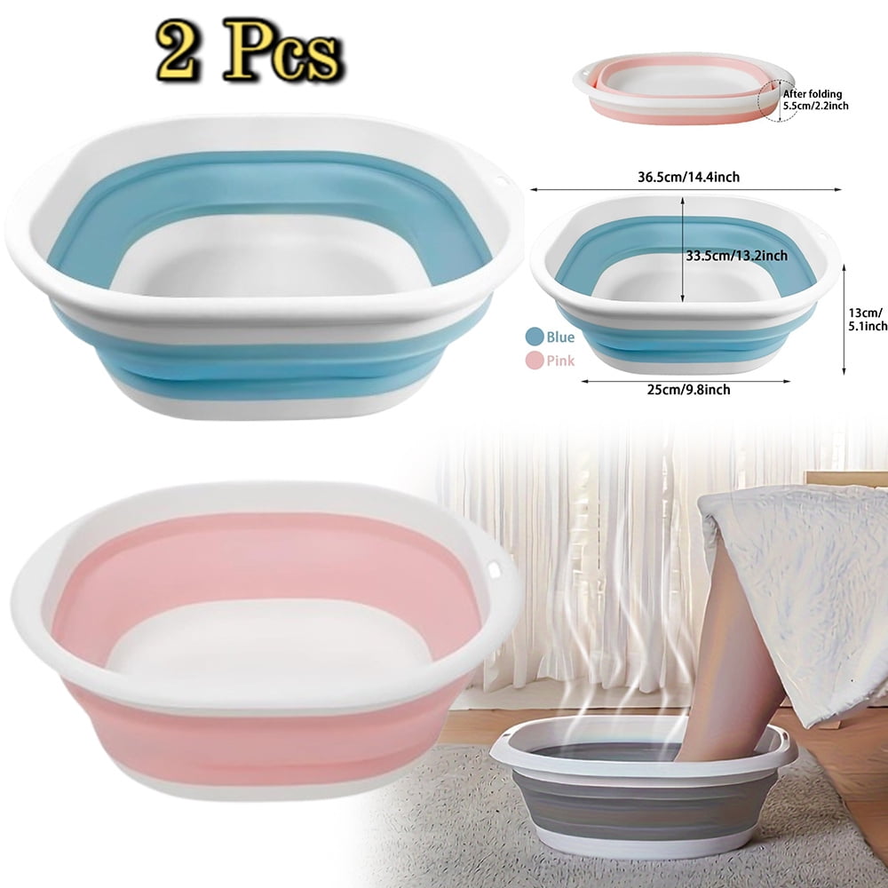 Portable Pool Foot Bath 2-Pack, Collapsible Blue & Pink Foot Wash Basin ...