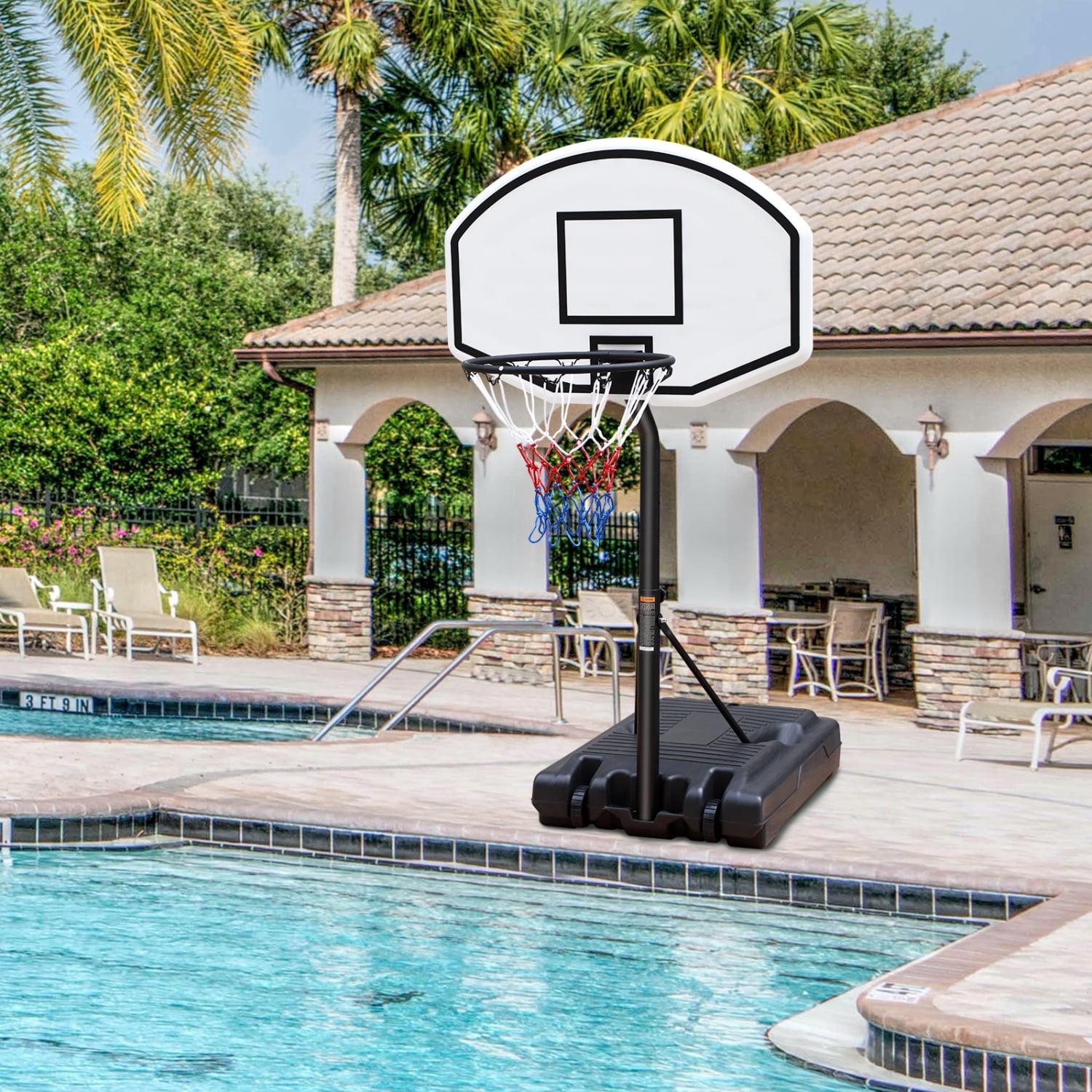 Portable Poolside Basketball Hoop with Height Adjustable 3.1ft to 4.7ft ...
