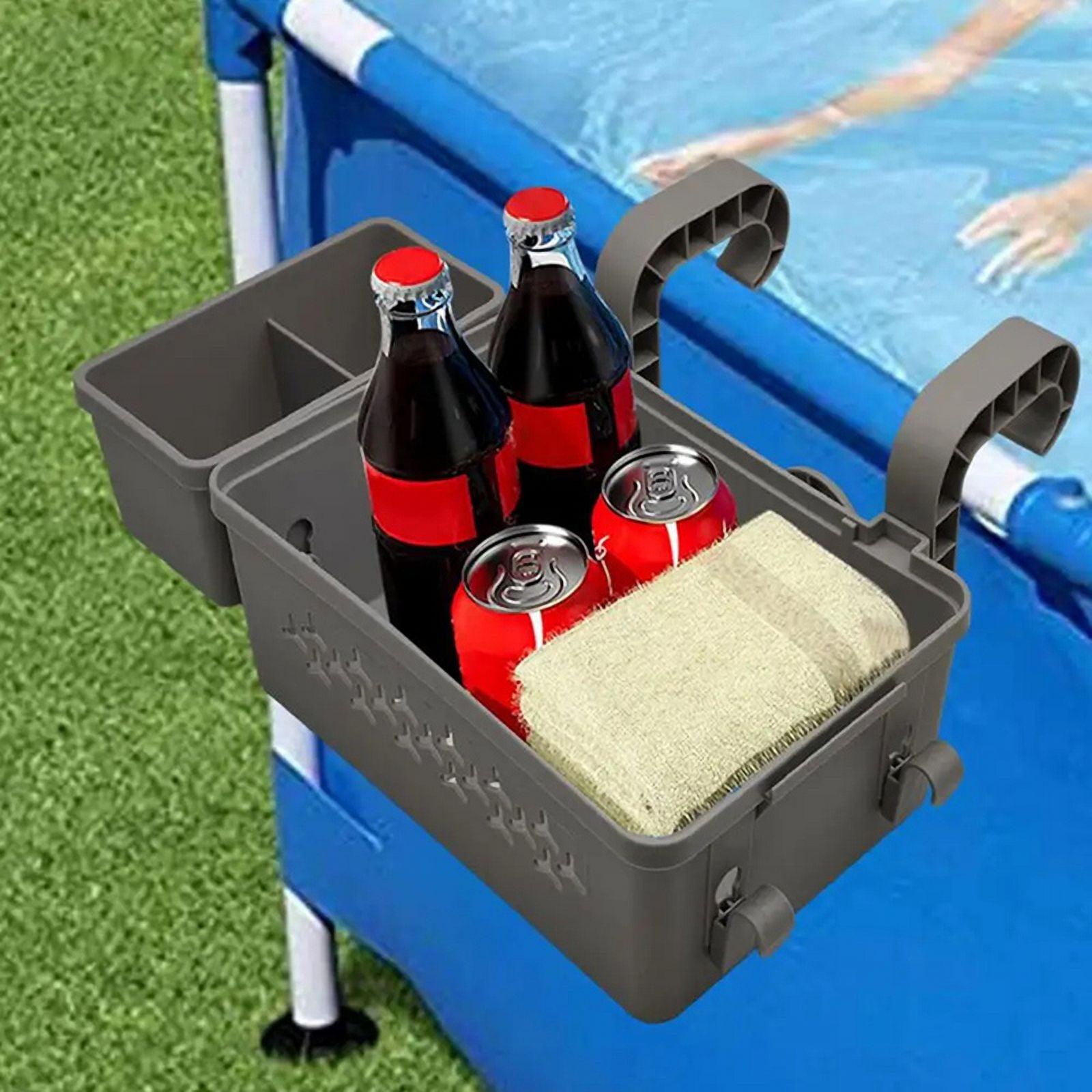 Portable Poolside Storage Basket Tray with Cup Holder Above Ground Pool ...