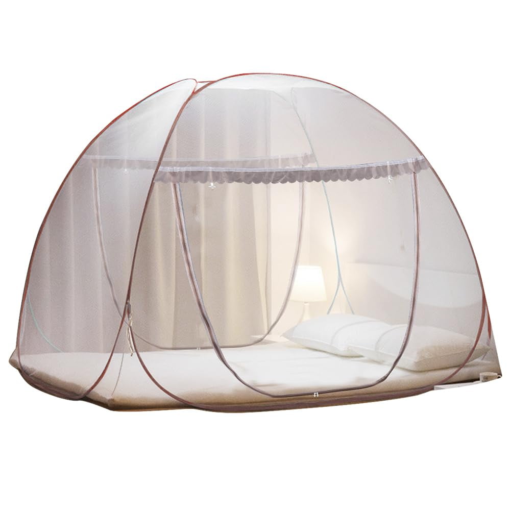 Portable Pop-Up Brown Mosquito Net Tent for Bed, L79 x W71 x H59 inch ...