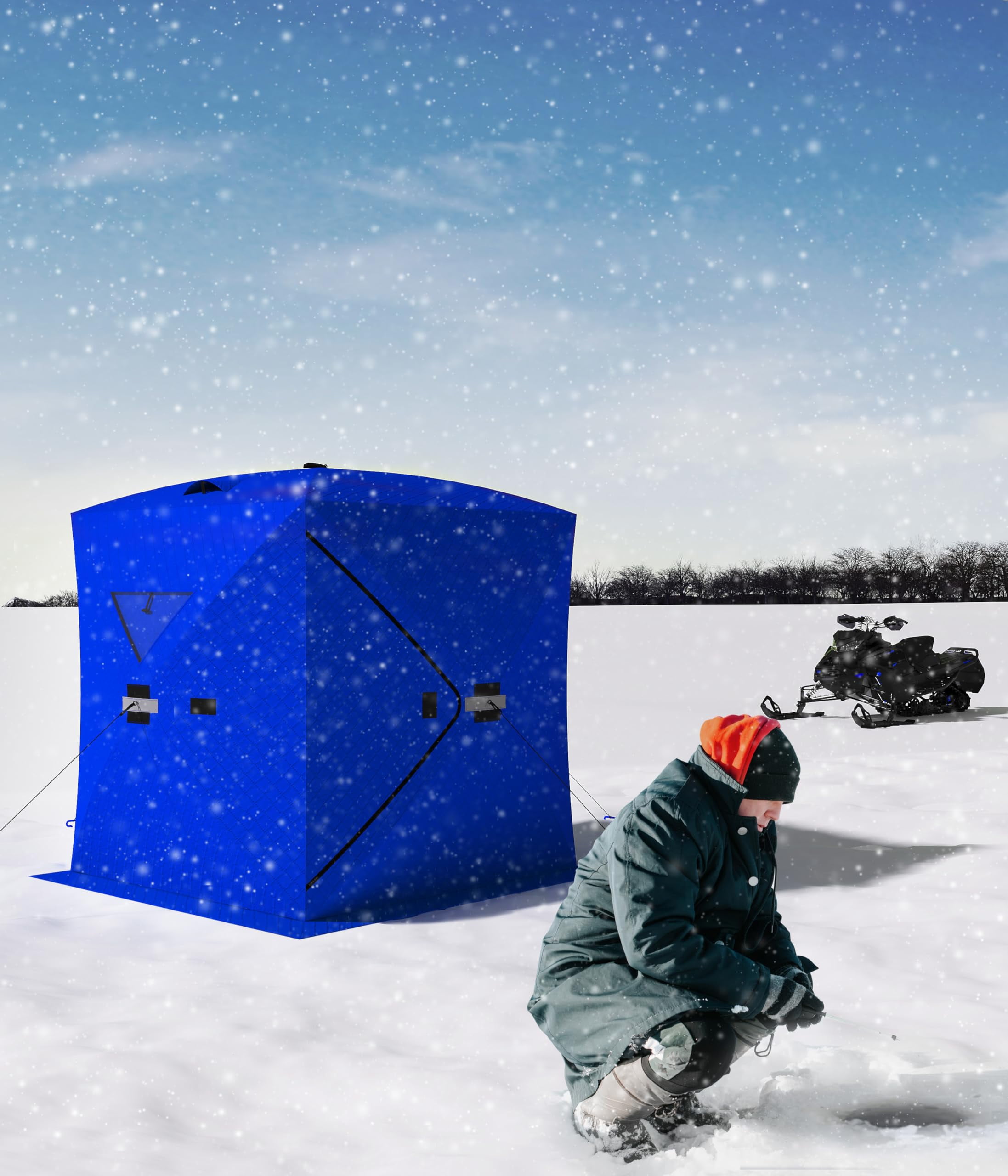 Portable Pop-Up Ice Fishing Shelter, 3-4 People Ice Fishing Shelter ...