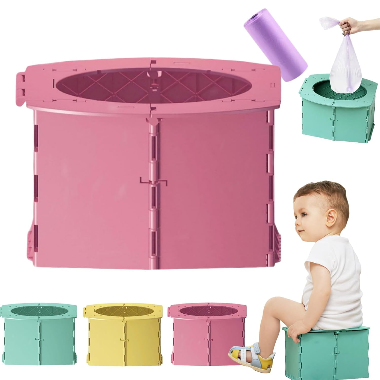 Portable Potty, Co Foldable Pottys Seat with Cleaning Bags, for Car ...