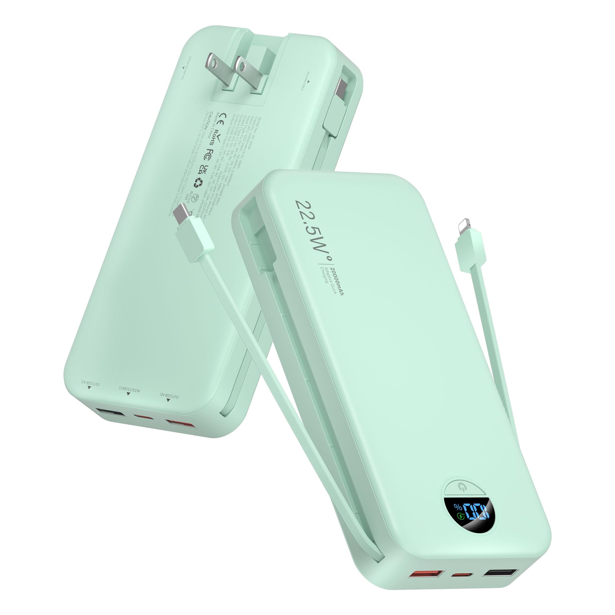 Portable Power Bank, 20000mAh 22.5W USB C Fast Power Bank with Built-in ...