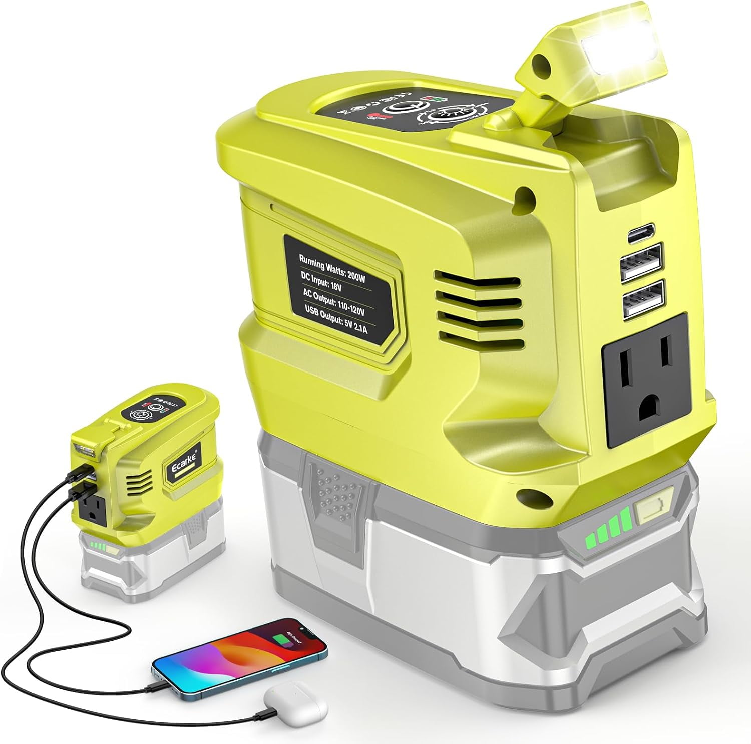 Portable Power Inverter for DeWALT , Outdoor Generato Battery Converter with 2 USB&AC Battery ...