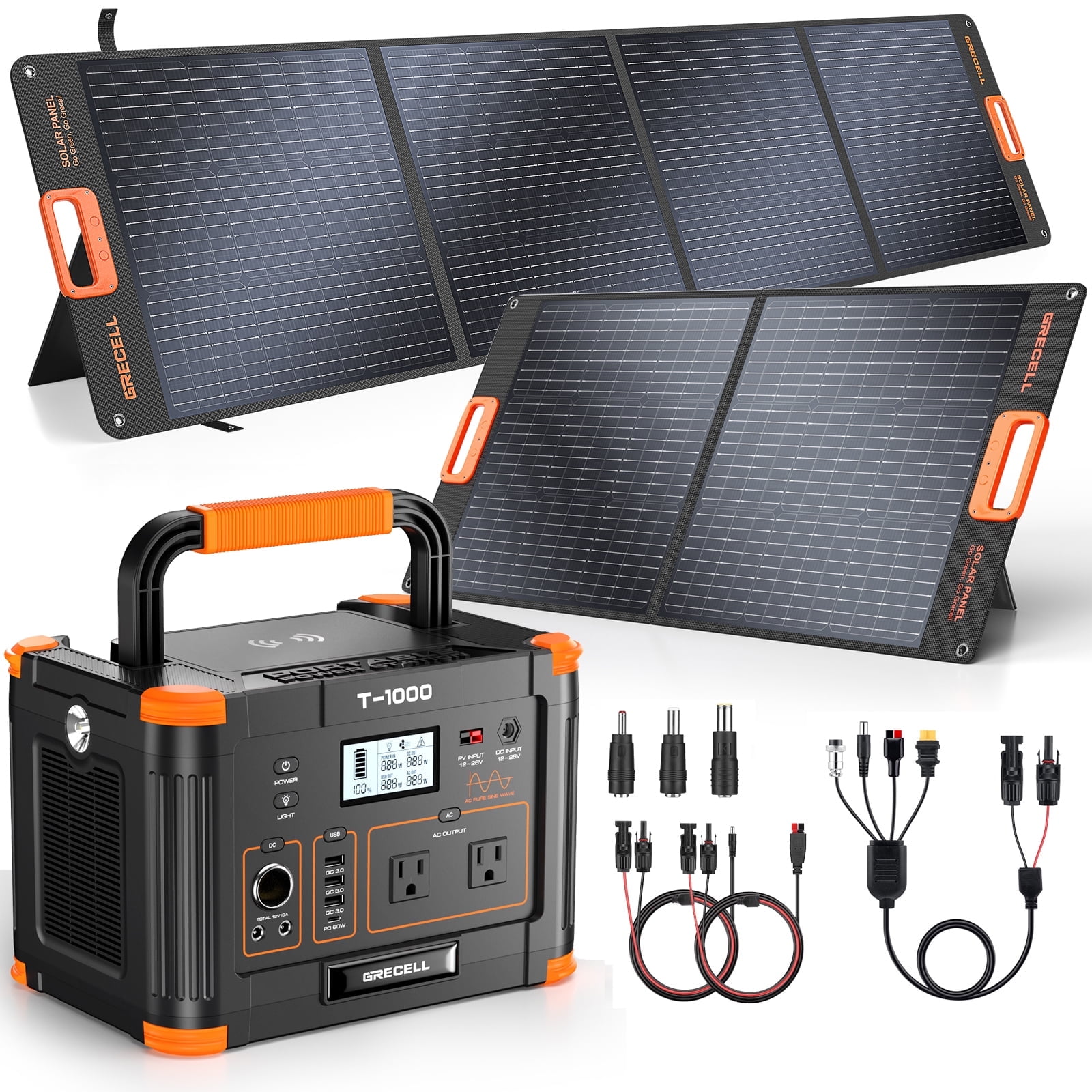 Portable Power Station 1000W with Solar Panel 200W 100W, GRECELL 999Wh ...
