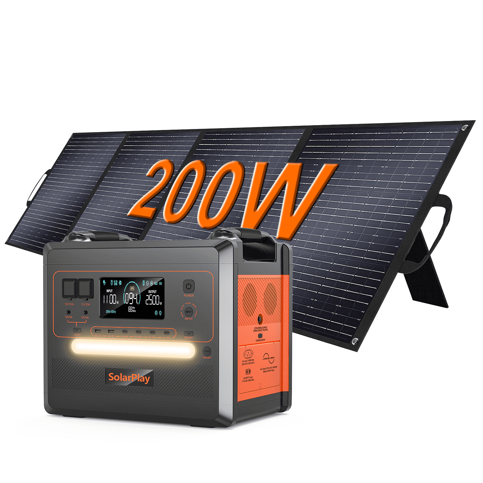 SOLARPLAY Portable Power Station 2500W(Peak 4800W),2304Wh Solar Generator with 200W Solar Panel ...