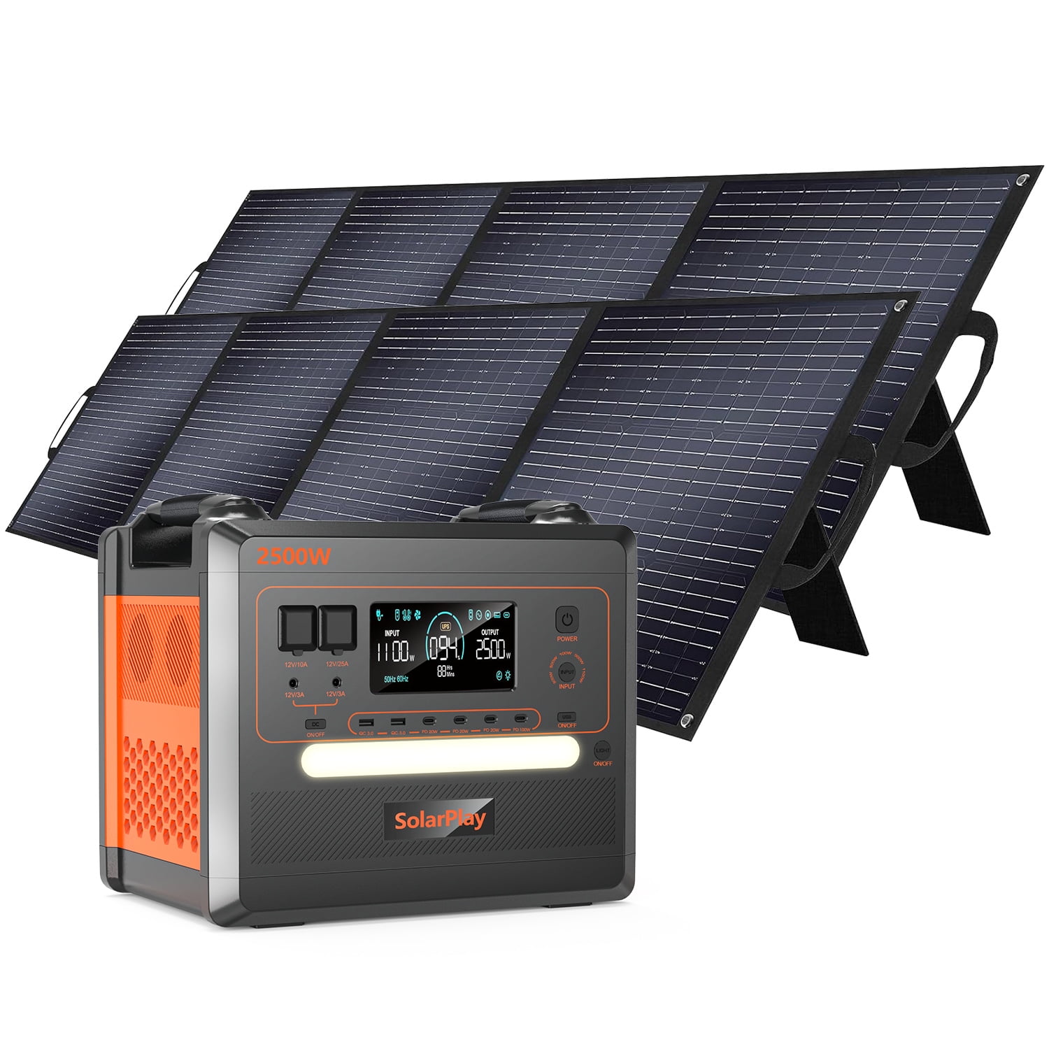 Portable Power Station 2500W(Peak 4800W),2304Wh Solar Generator with 2PCS 200W Solar Panel,1 ...