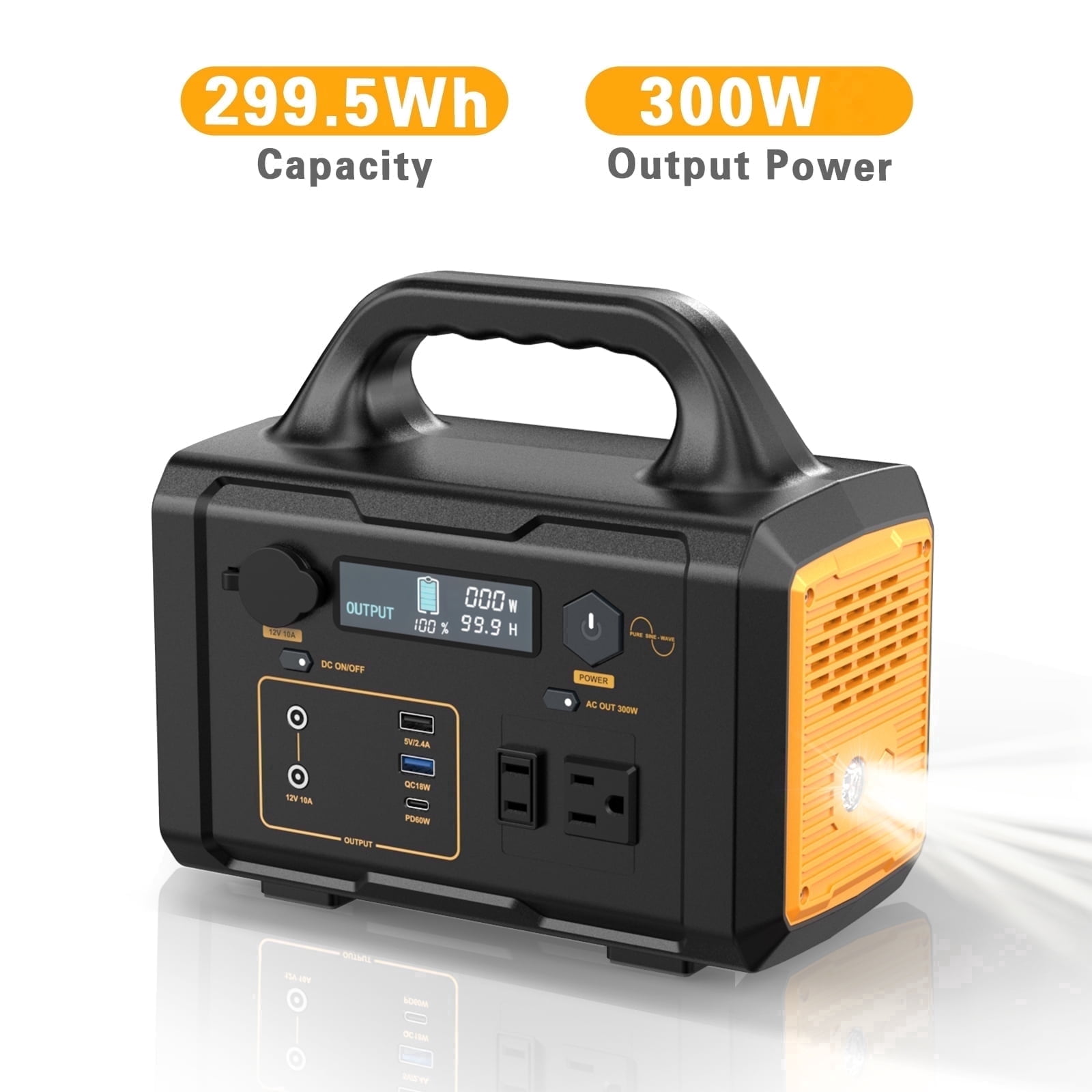 Portable Power Station 300W 299.5Wh Battery Bank with 120V Pure Sine ...