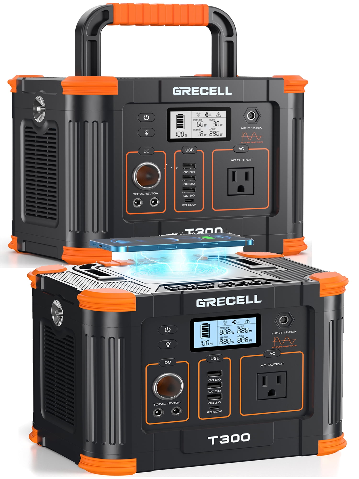 Portable Power Station 300W (Peak 600W), GRECELL 288Wh Solar Generator with 60W USB-C PD Output ...