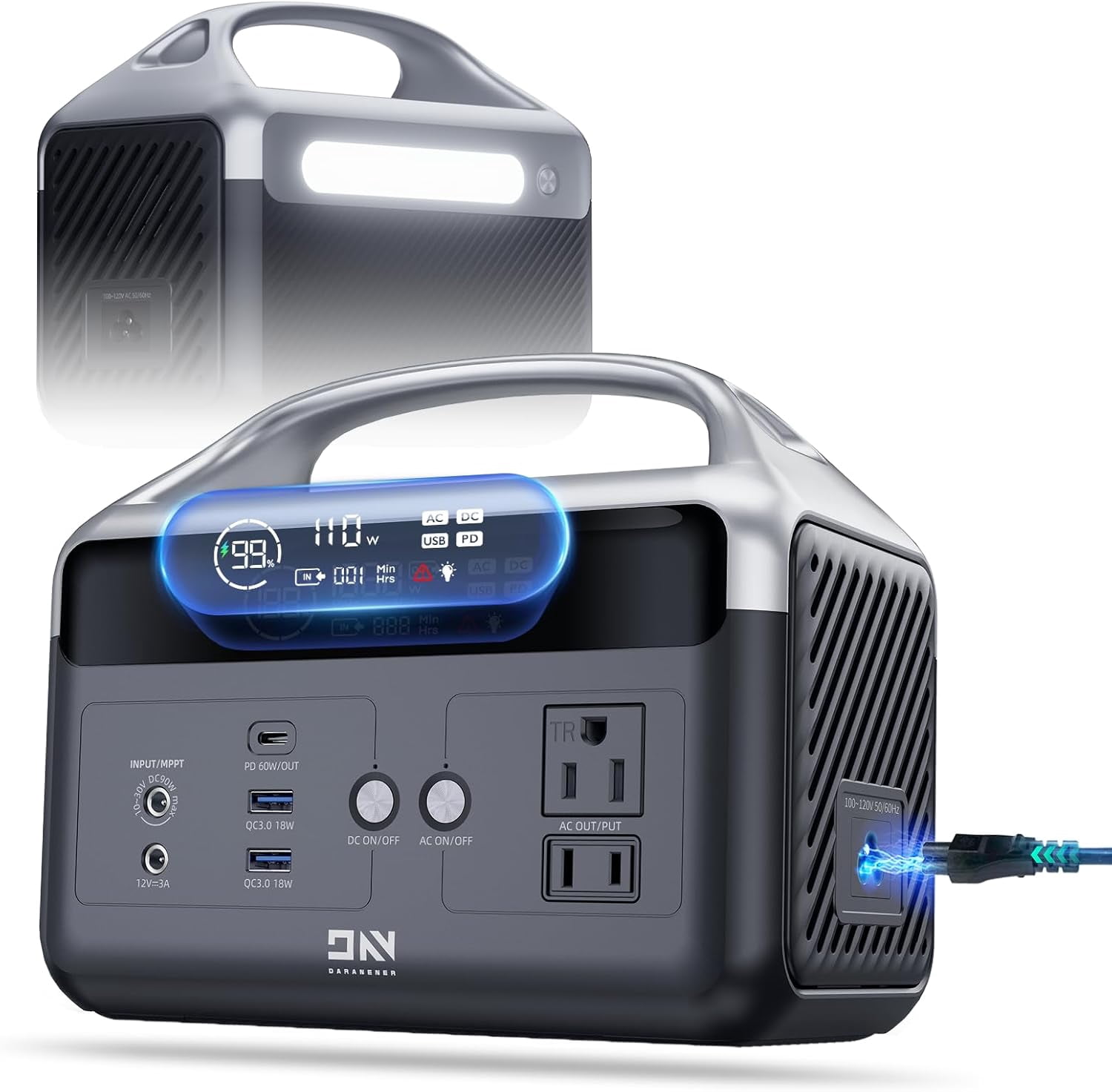 Portable Power Station 60,000mAh, 192Wh LiFePO4 Battery Backup w/2 300W ...