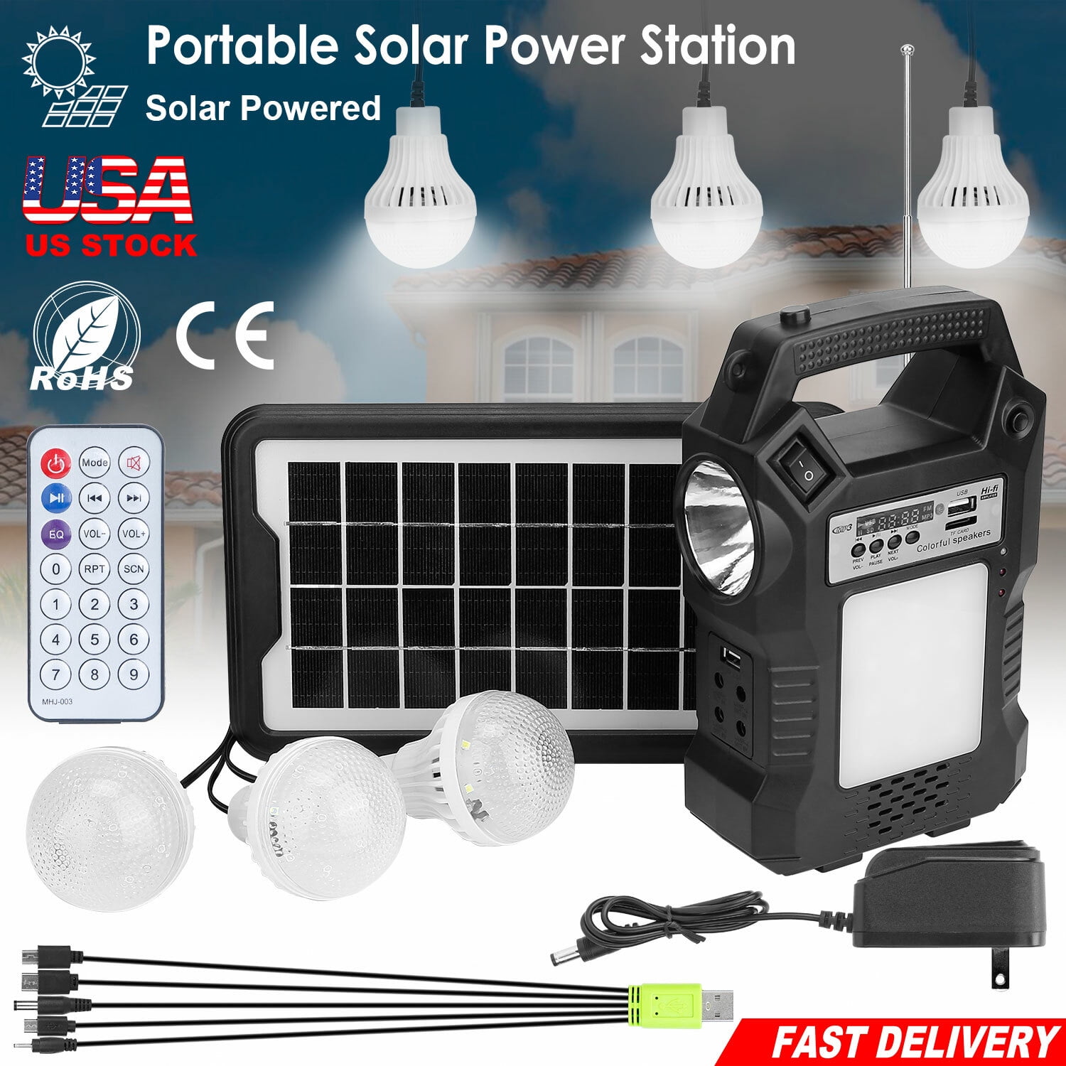 Portable Power Station Solar Panel Generator Kit Rechargeable Backup ...