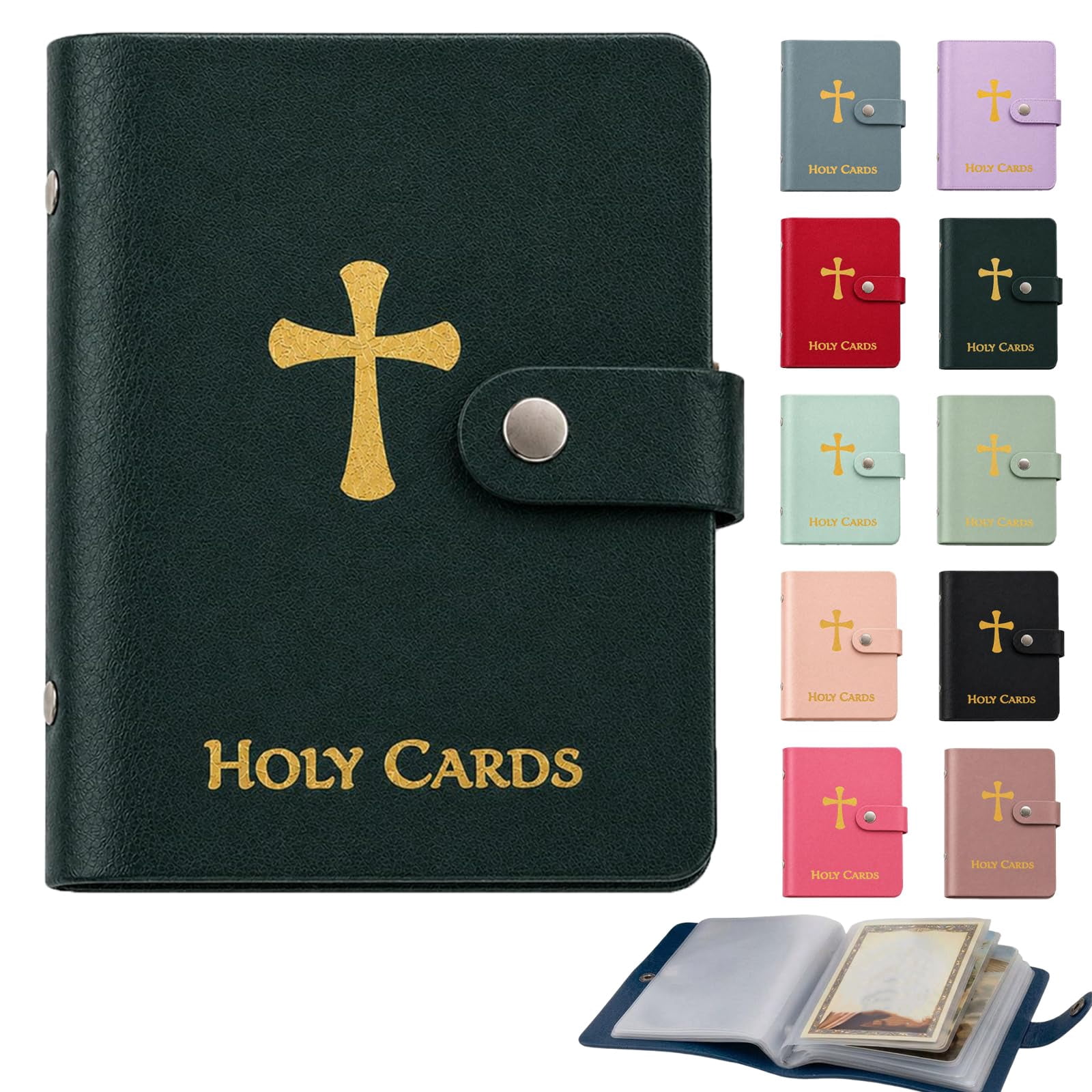 Portable Prayer Card Holder, Faux Leather Catholic Holy Card Book with ...