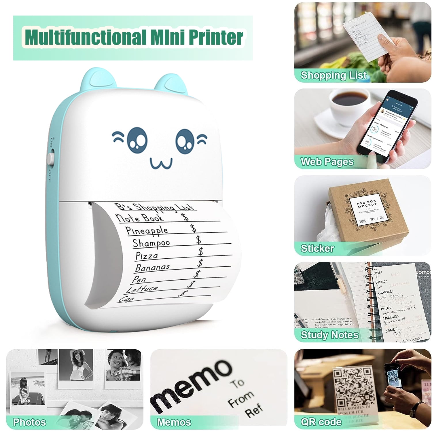 Portable Printer, Mini Pocket Printer, Mini Thermal Printer,200DPI ...