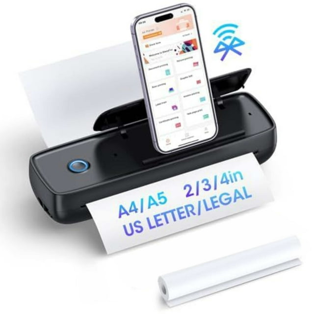 Portable Printer for Travel, Wireless Bluetooth Thermal Printer ...