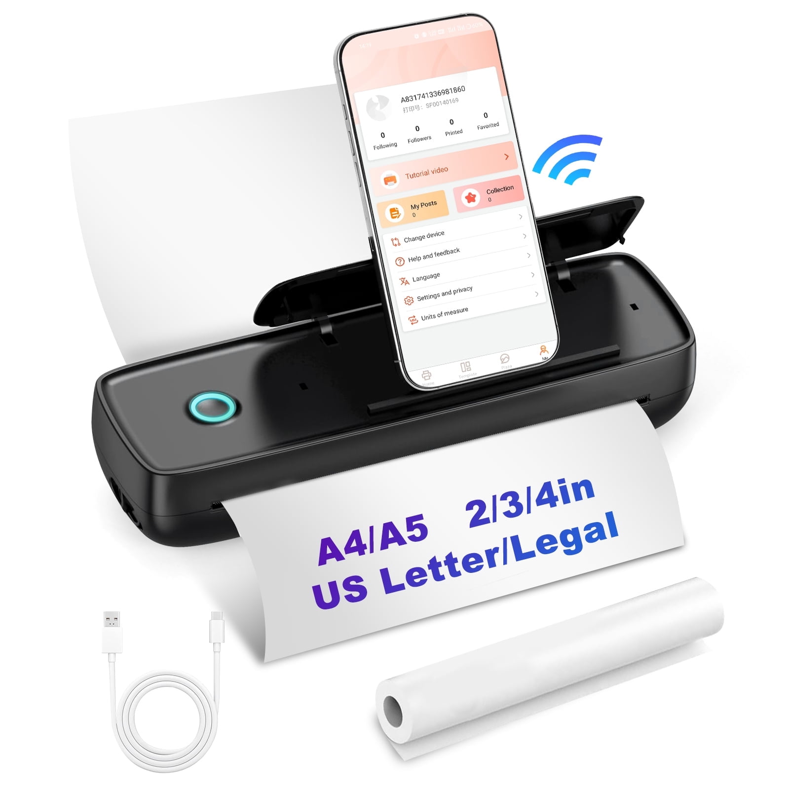 Portable Printer for Travel, Wireless Bluetooth Thermal Printer ...