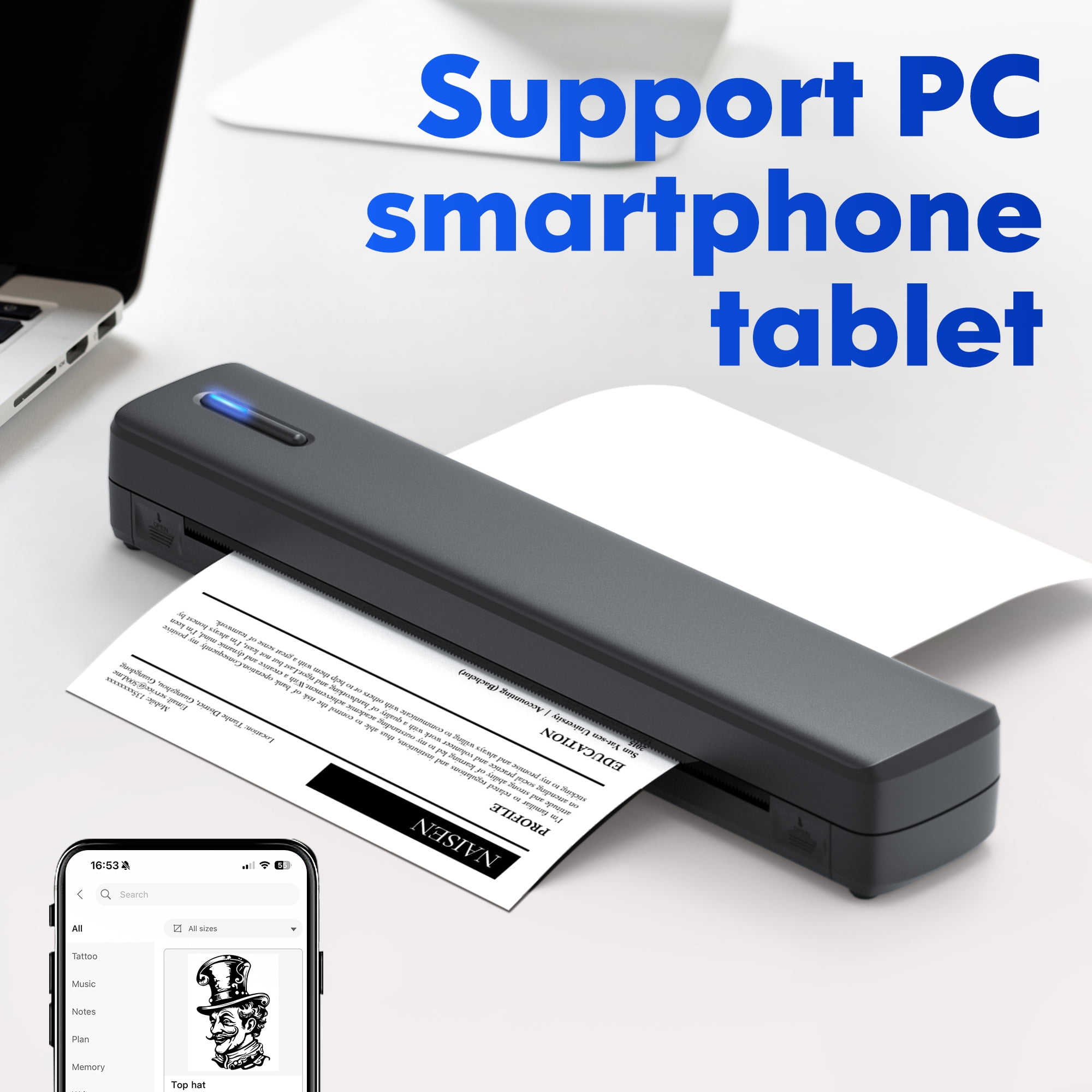 Portable Printer Wireless for Travel, Thermal Printer Inkless, Small ...