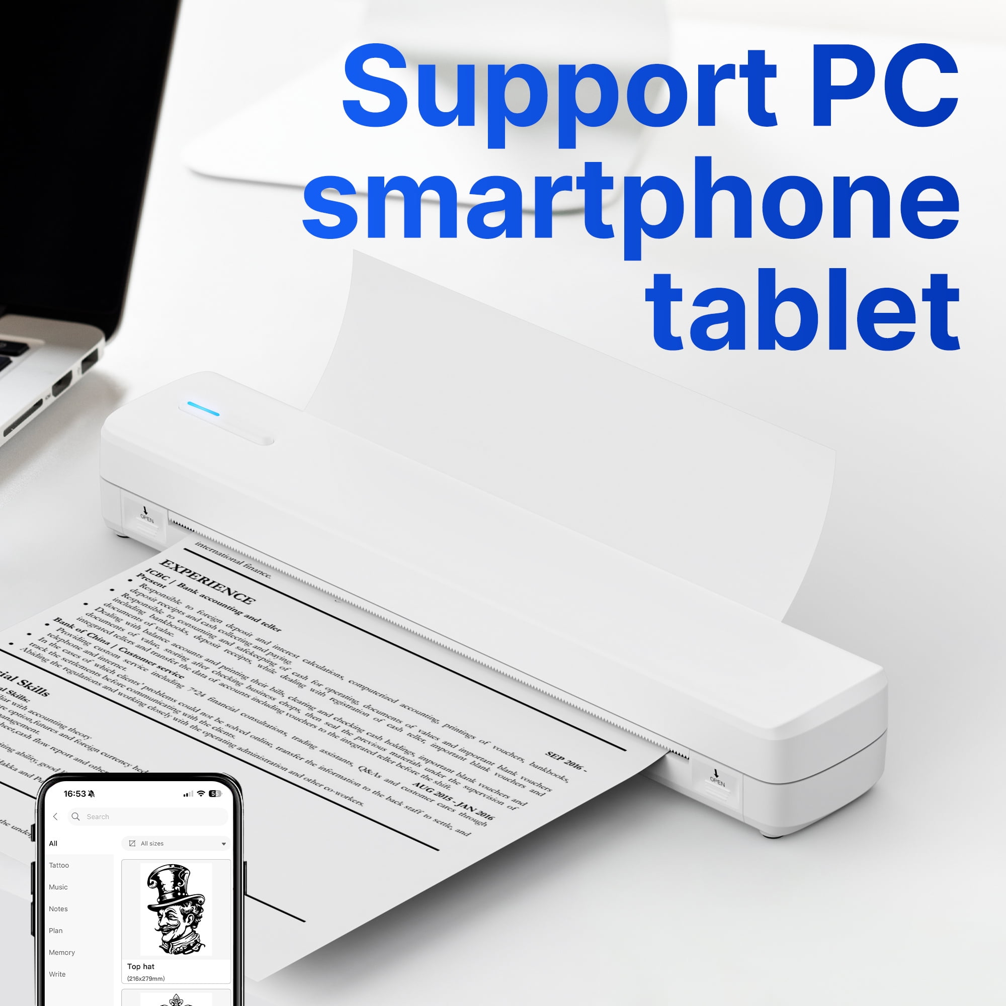 Portable Printer Wireless for Travel, Thermal Printer Inkless, Small ...