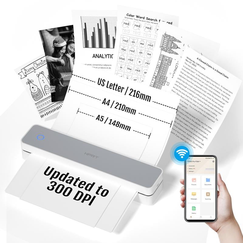 Portable Printers Wireless MT610 for Travel, Bluetooth Thermal Printer ...