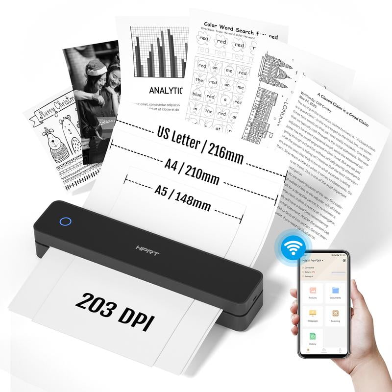 Portable Printers Wireless for Travel, Bluetooth Thermal Printer ...