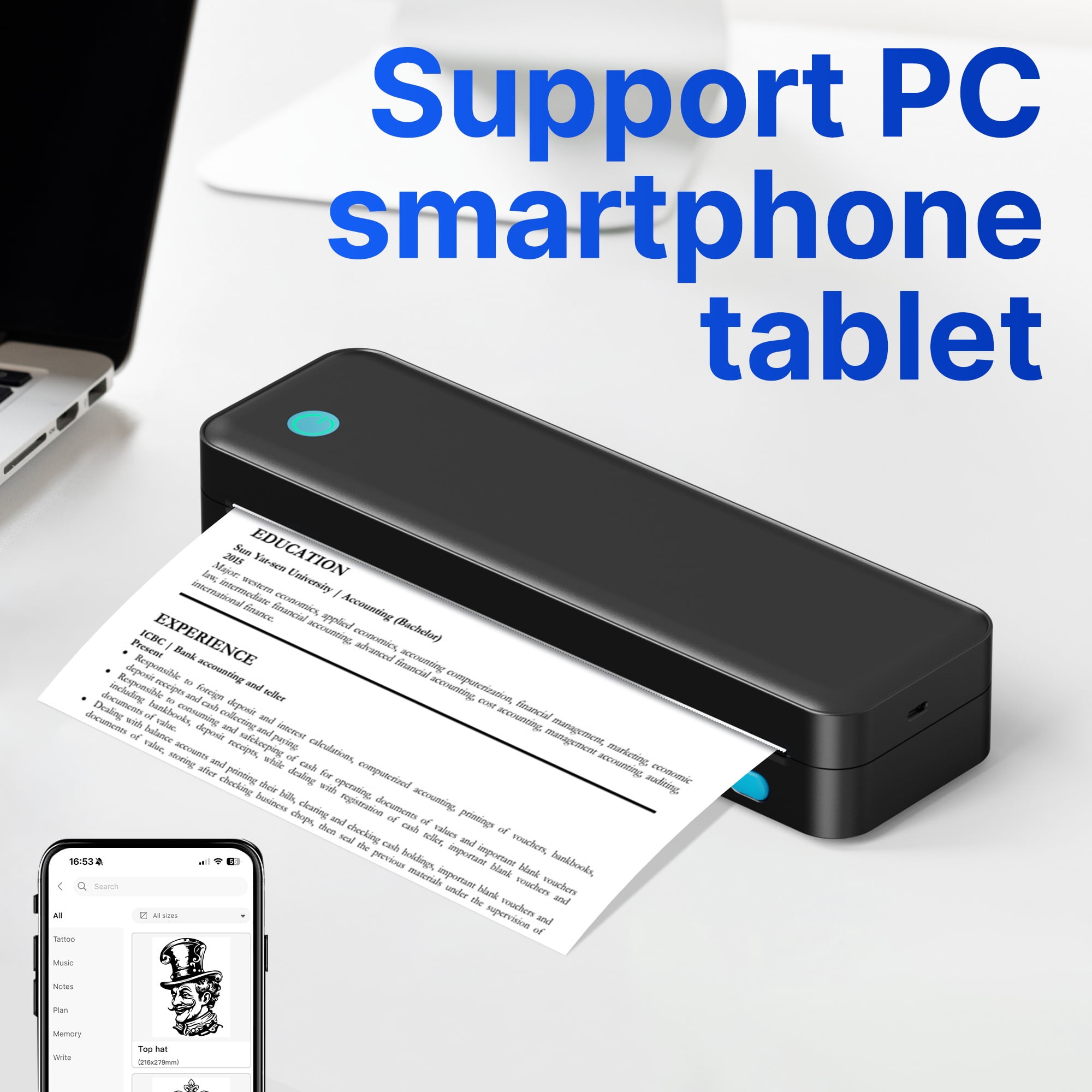 Portable Printers Wireless for Travel - Inkless Print-Enabled, Compact ...