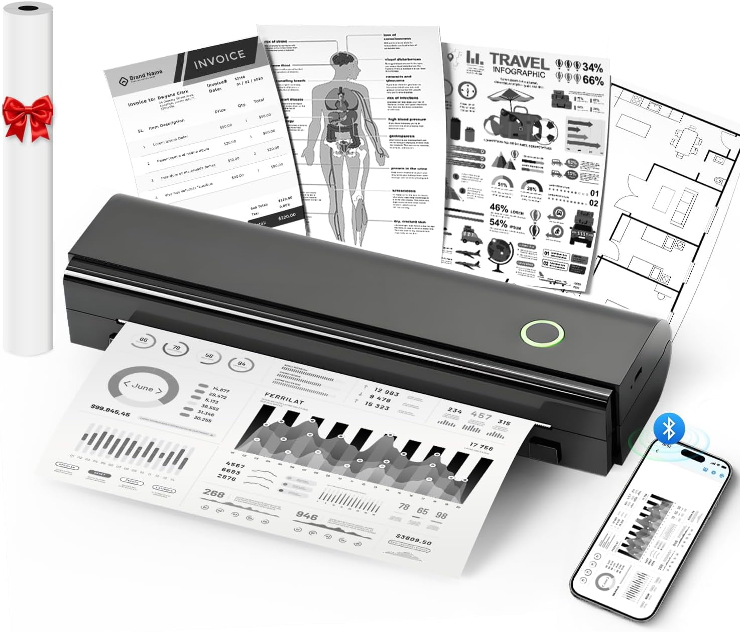 Portable Printers Wireless for Travel, N80 Thermal Printer Bluetooth ...