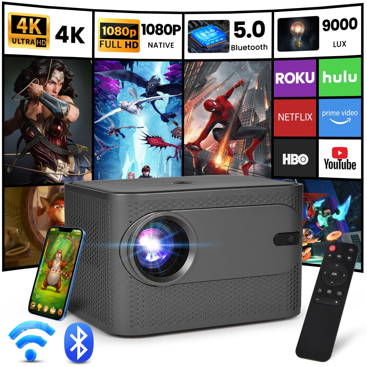Portable Projector, Mini Smart Projector with WiFi & Bluetooth, 150 ...