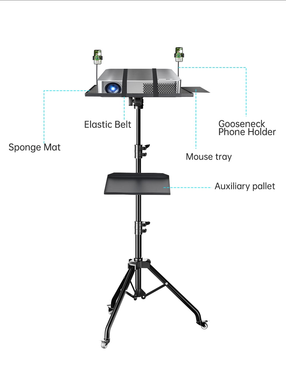 Portable Projector Floor Stand Adjustable Height Projector Tripod Stand ...