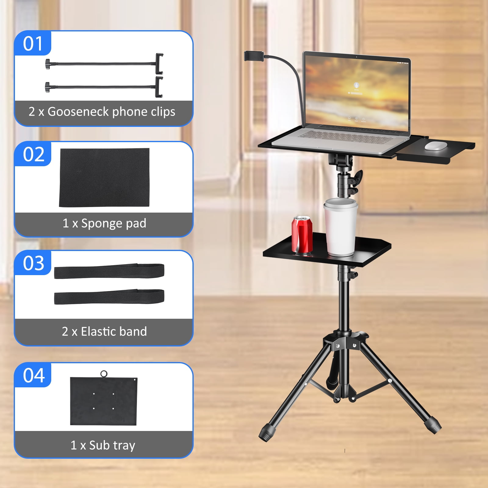 Portable Projector Floor Stand Adjustable Height Projector Tripod Stand ...