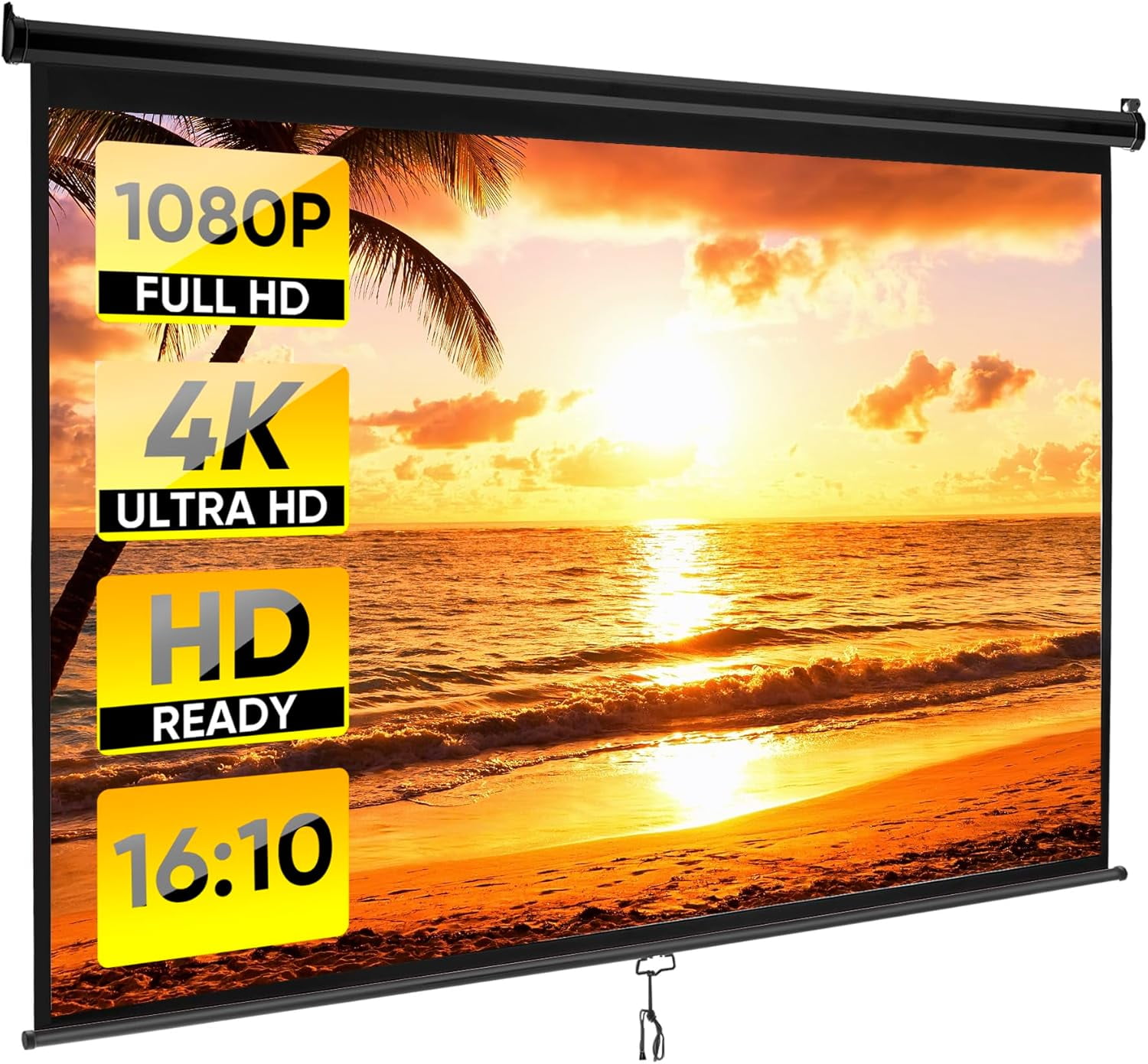 Portable Projector Screen Pull Down, 100 Inch 16:10 Video Projection ...