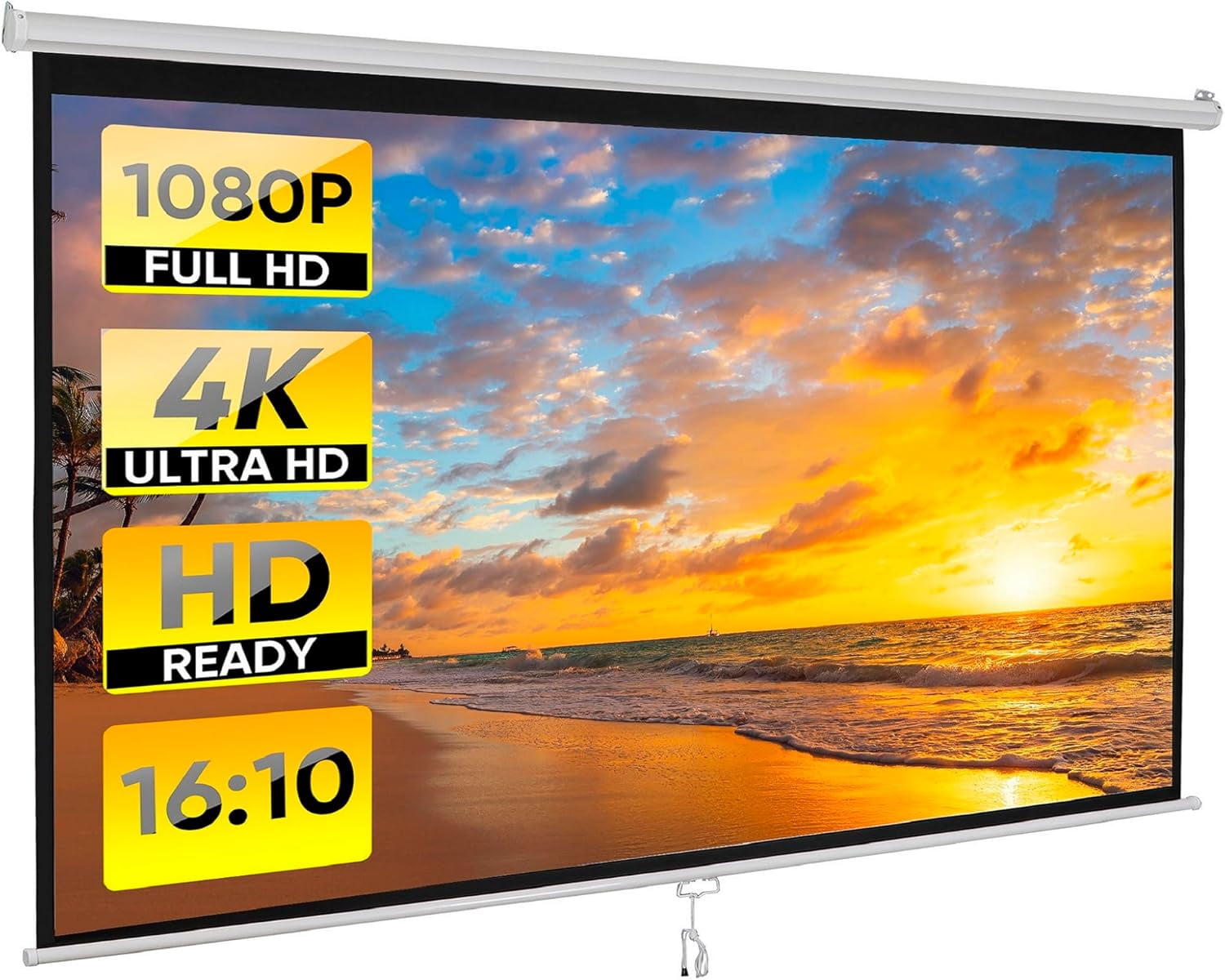 Portable Projector Screen Pull Down, 100 Inch 16:10 Video Projection ...