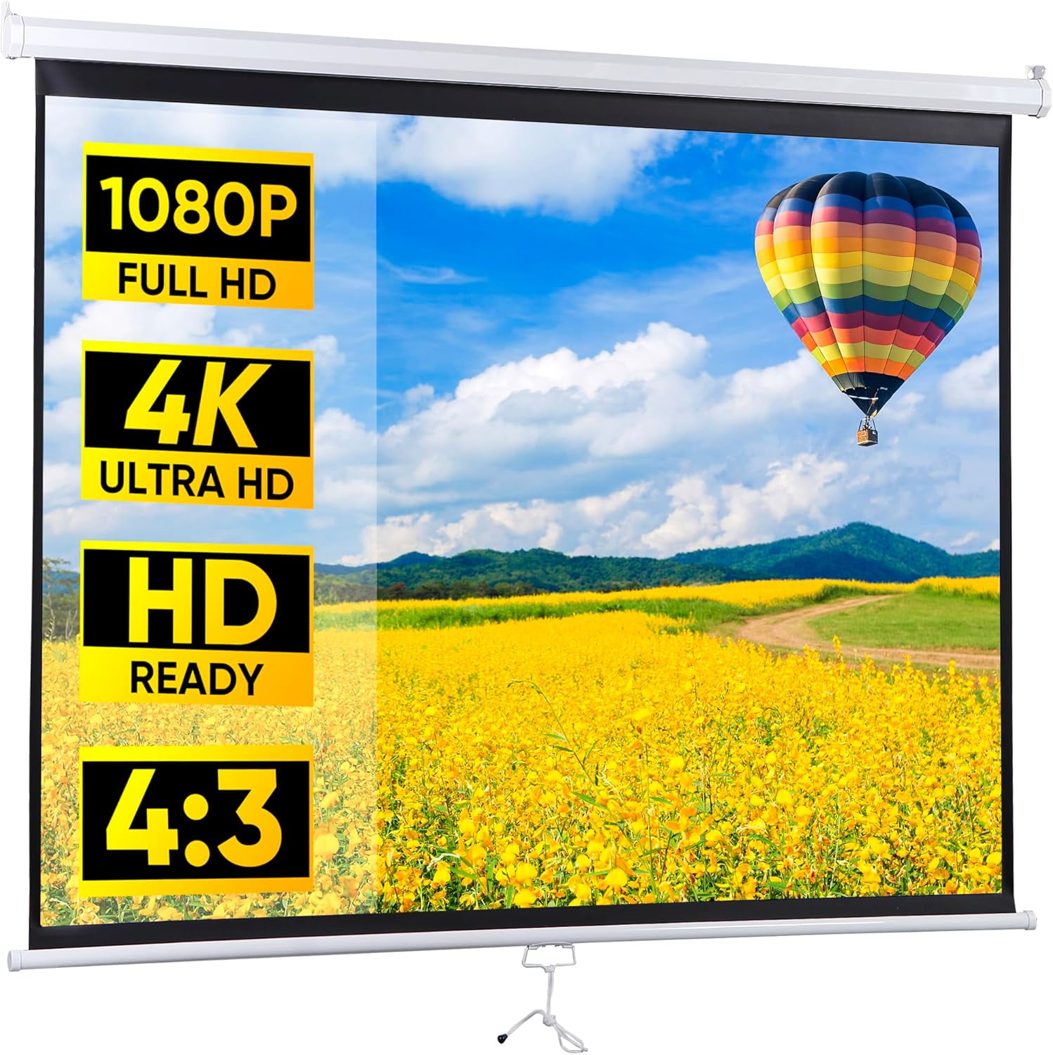 Portable Projector Screen Pull Down, 72 Inch 4:3 Video Projection ...