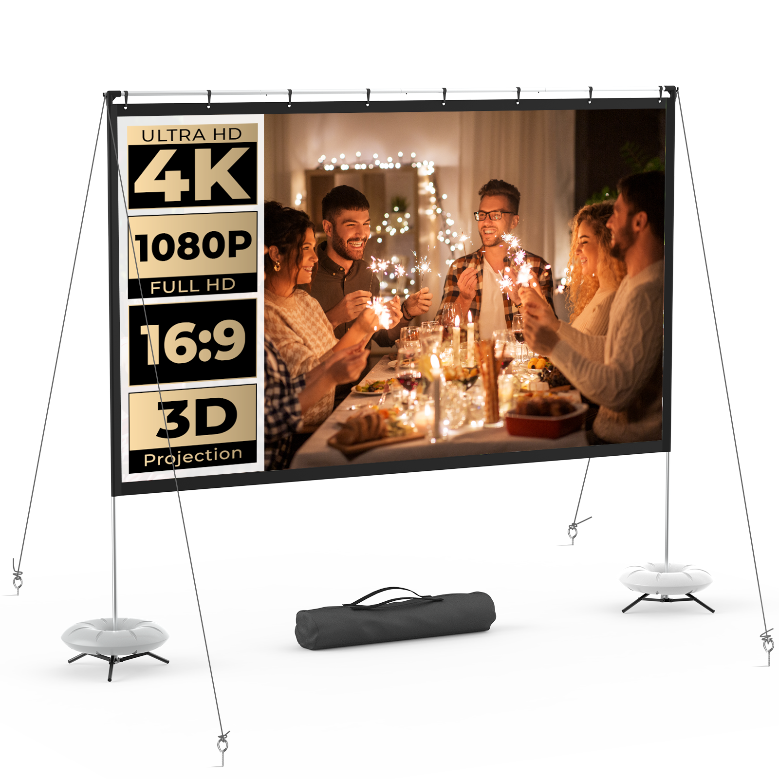 VANKYO Projector Screen 120 inches 16:9 Portable Indoor Outdoor ...