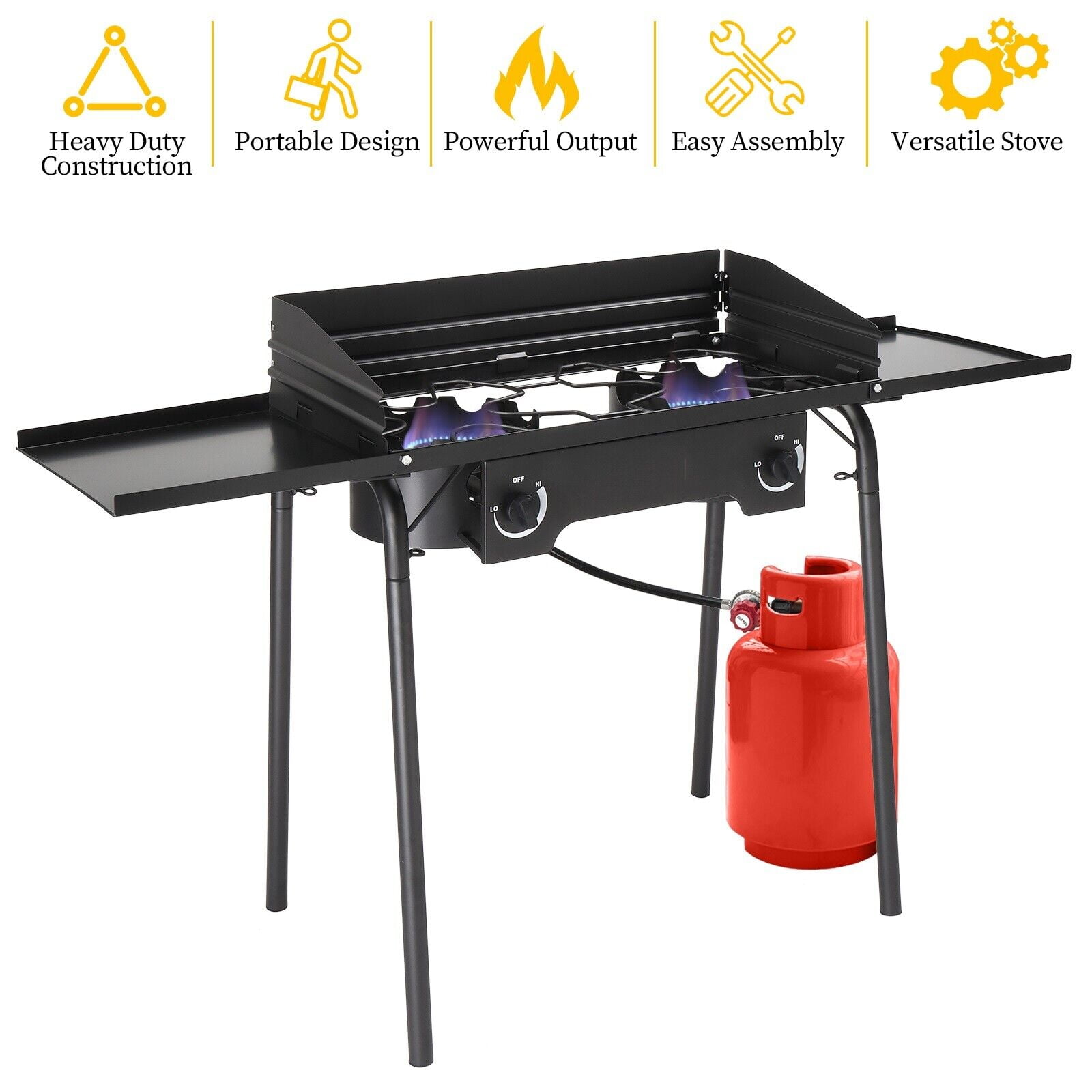 Portable Propane 150,000 BTU 2 Gas Burners Outdoor Cooker Stove BBQ Grill, Black - Walmart.com