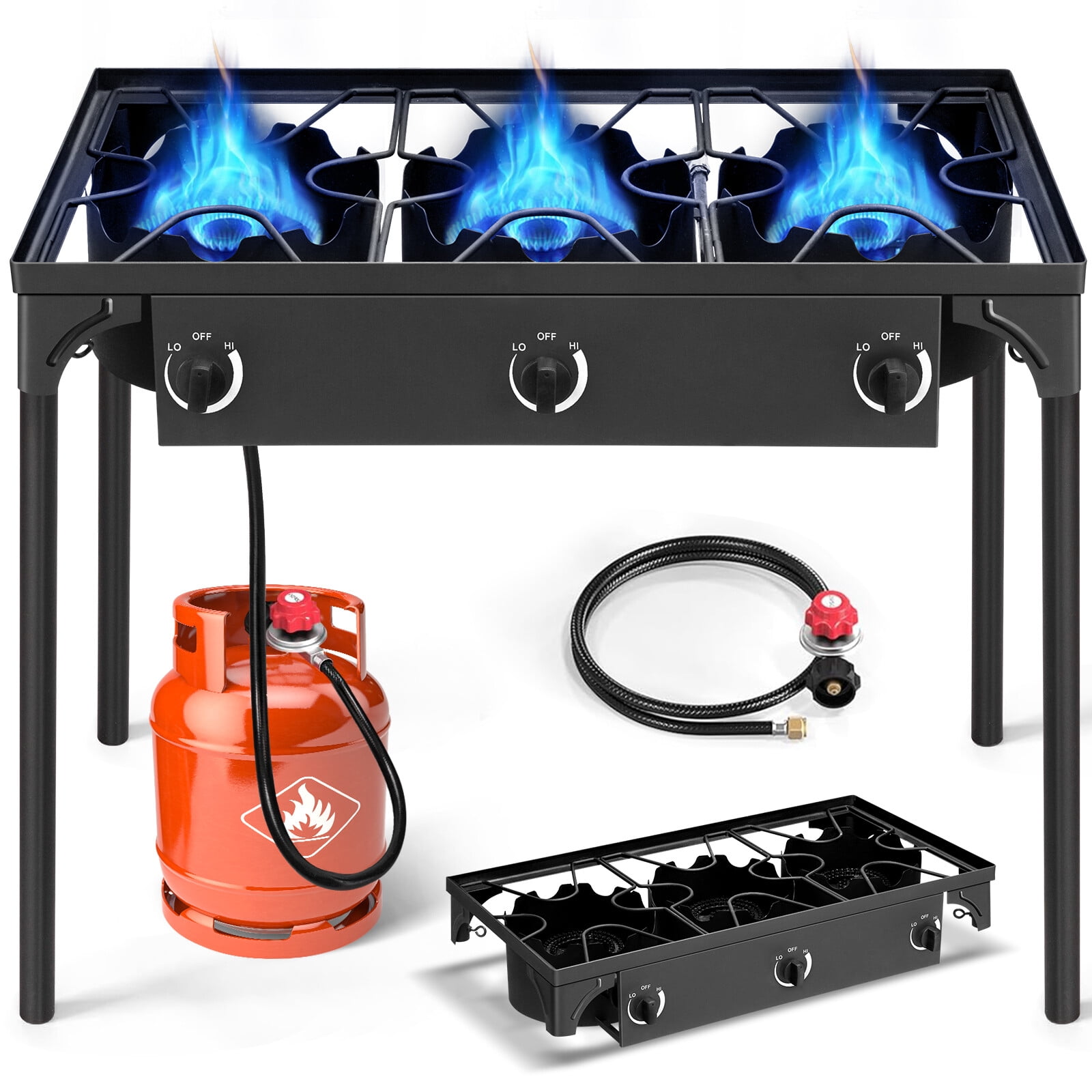Portable Propane 225000 BTU Gas Triple 3 Burner Outdoor Camping Stove ...
