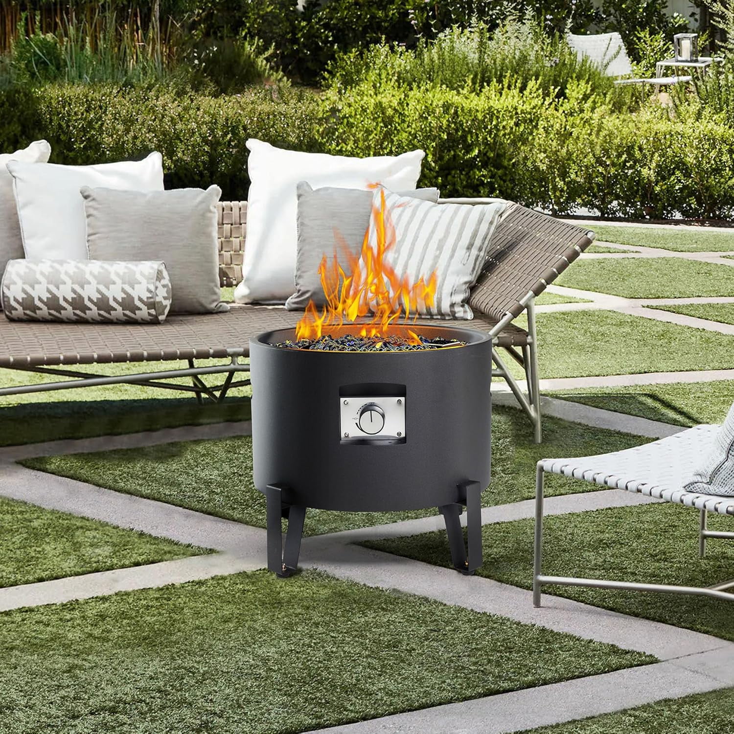 Portable Propane Fire Pit for Camping RV 50,000 BTU Round 15'' H x 16 ...