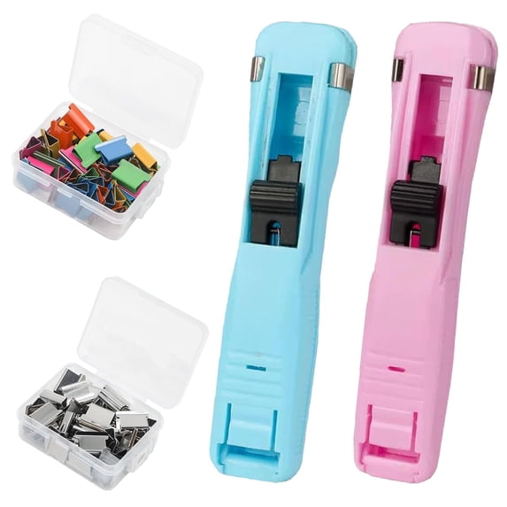Portable Push Clip Stapler, with 100 Reusable Clips, Mini Push Stapler ...
