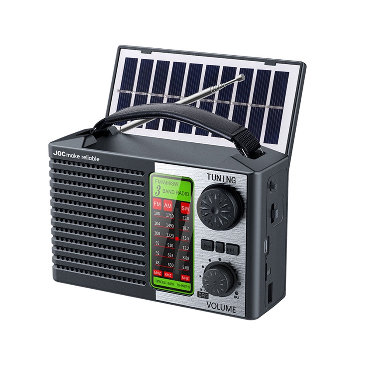 Portable Radio with Solar &Rechargeable Battery, AM/FM/SM, Strong ...