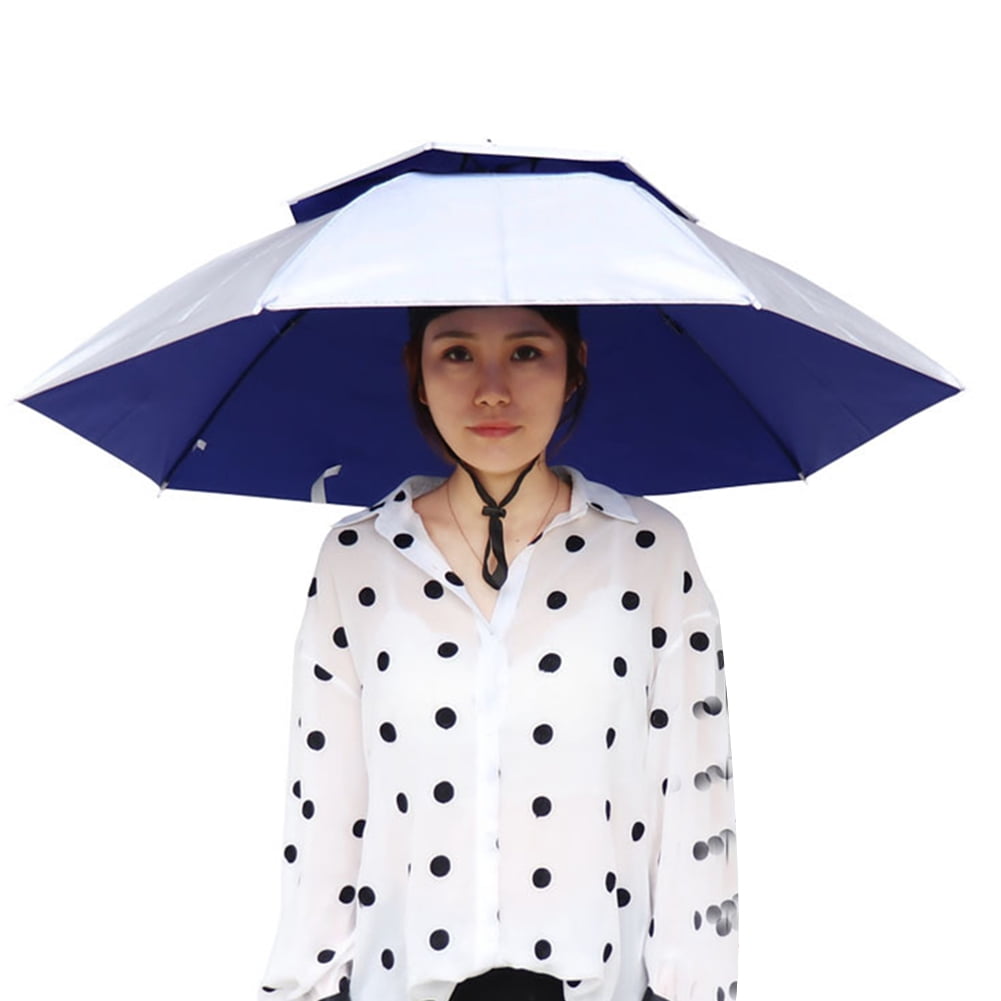 Portable Rain Umbrella Hat Foldable Outdoor Anti-UV Head Cap (Silver ...
