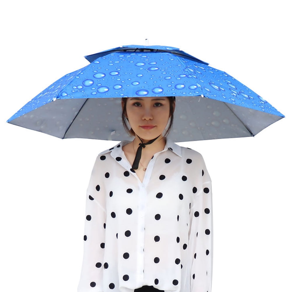 Portable Rain Umbrella Hat Foldable Outdoor Sun Shade Head Cap (Dark ...