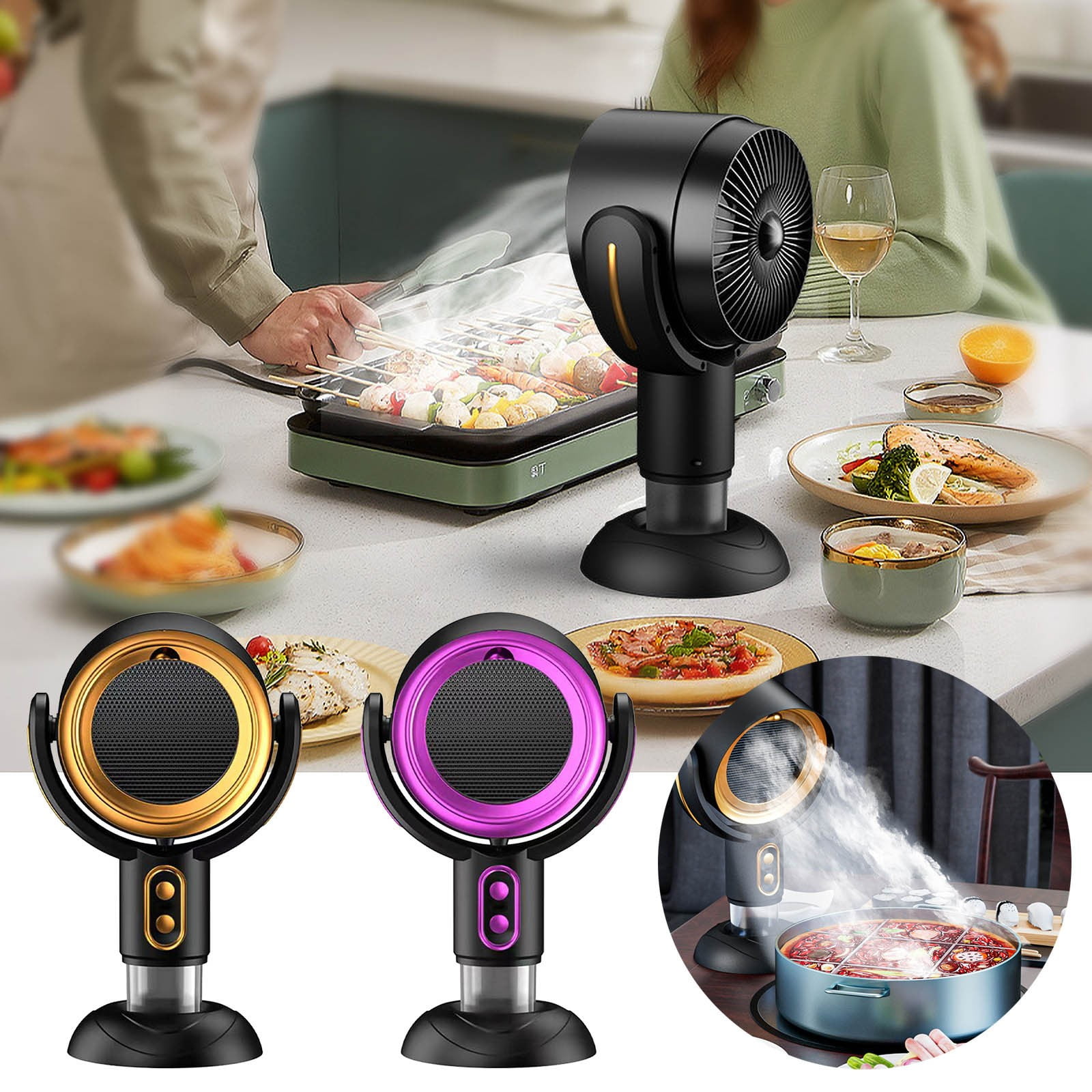 Portable Range Hood, USB Rechargeable Tabletop Exhaust Fan, 2 ...