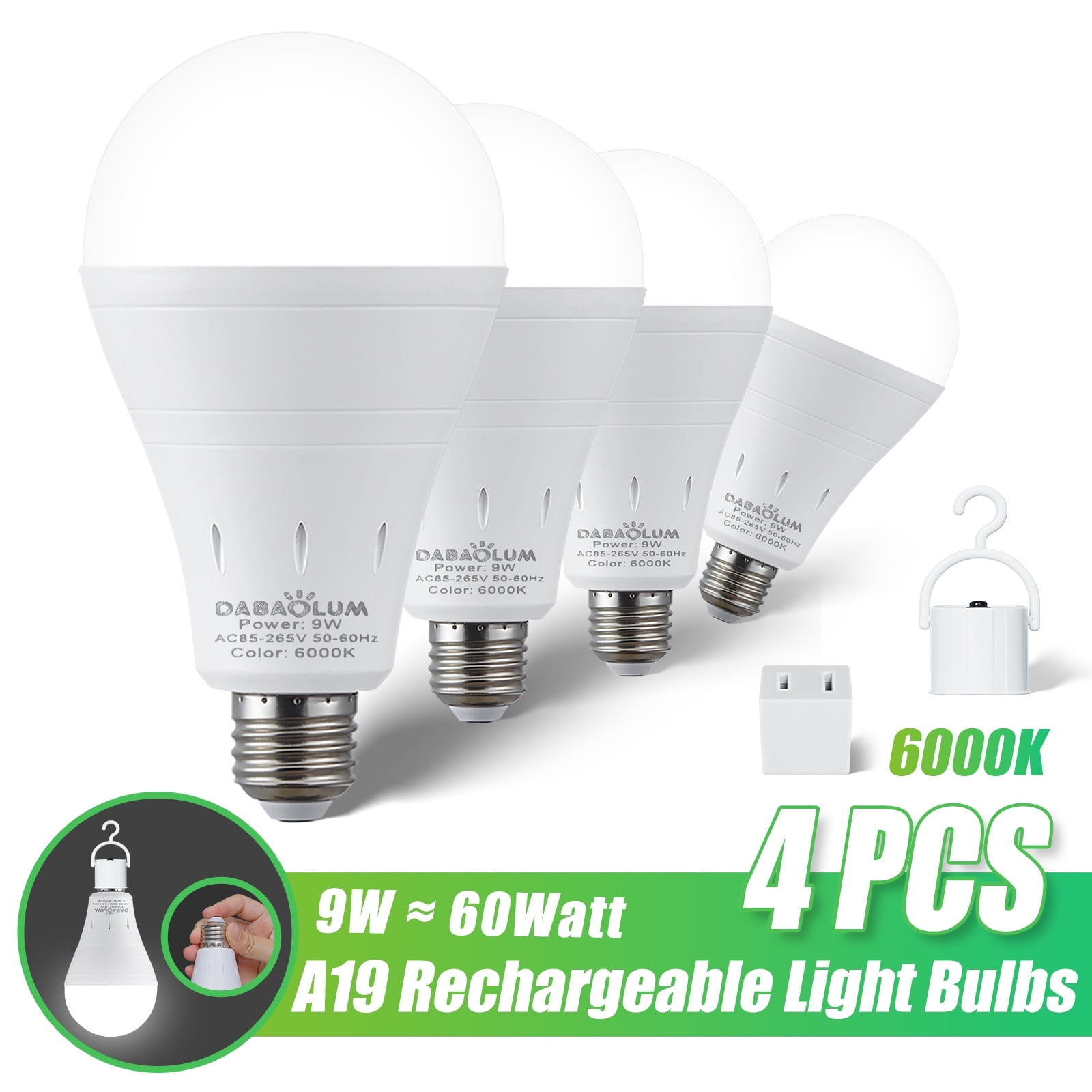 DABAOLUM 9w Rechargeable Light Bulb,Emergency Battery Powered Light ...