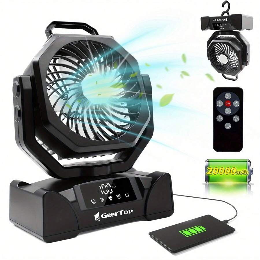 Portable Rechargeable Fan, 20000mAh Battery Powered Fan With LED Light ...