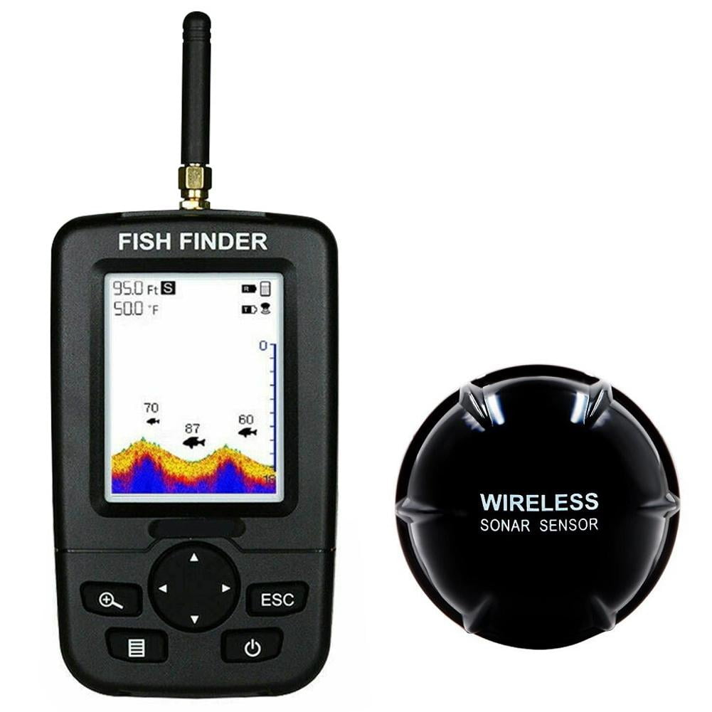 Portable Rechargeable Fish Finder Wireless Sonar Sensor Fishfinder Depth Locator with Fish Size ...