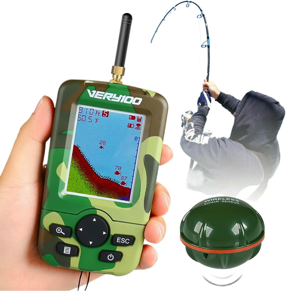 Portable Rechargeable Fish Finder Wireless Sonar Sensor Fishfinder Depth Locator with Fish Size ...