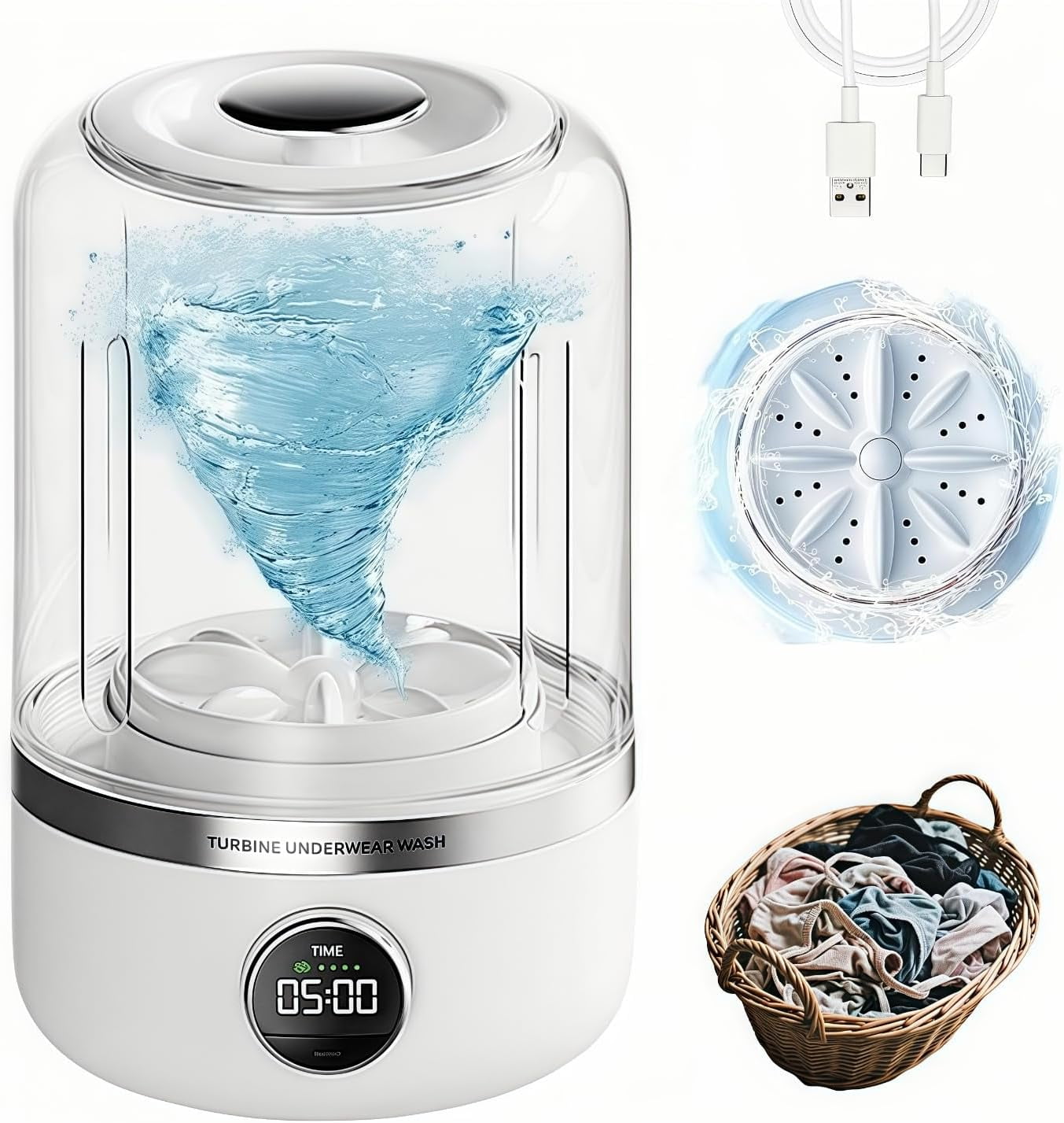 Portable Rechargeable Mini Washing Machine for Underwear, Wireless ...